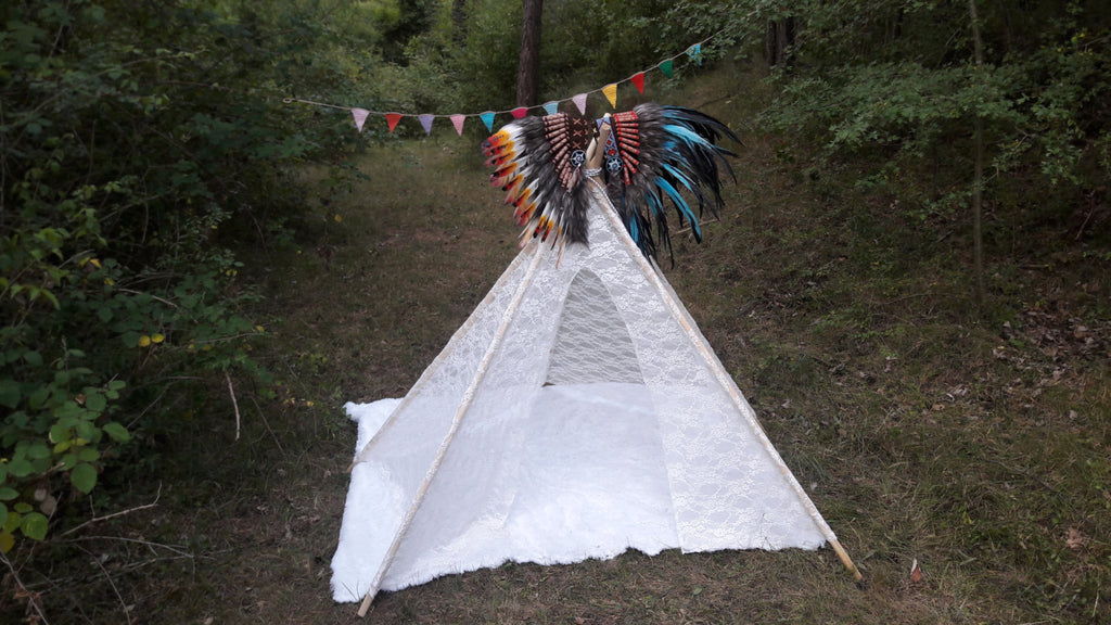 Big Teepee Tent White Lacy . Tipi Tent. 5 POLES INCLUDED ...