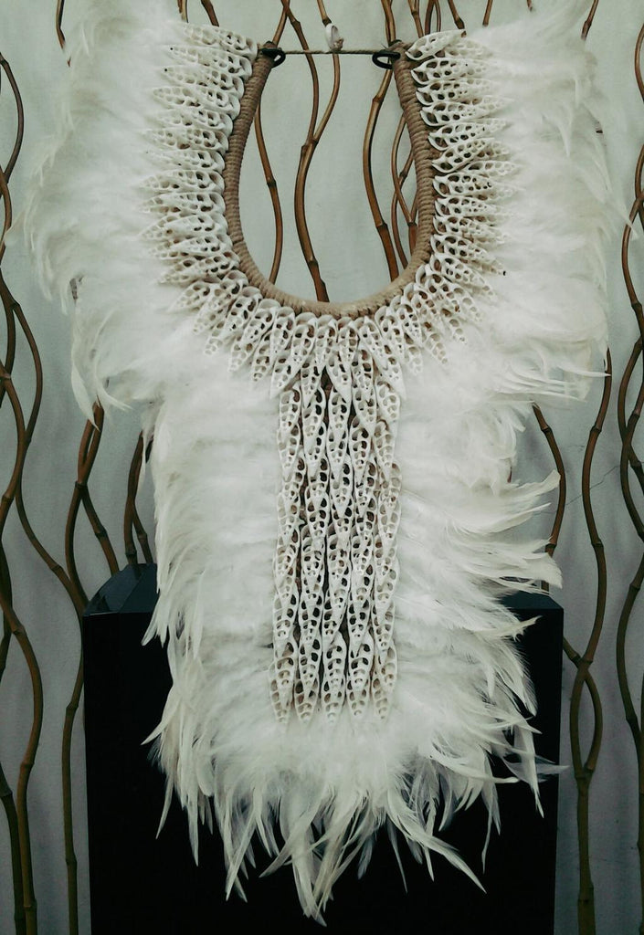 Papua Native Warrior necklace White feathers and white shells ...