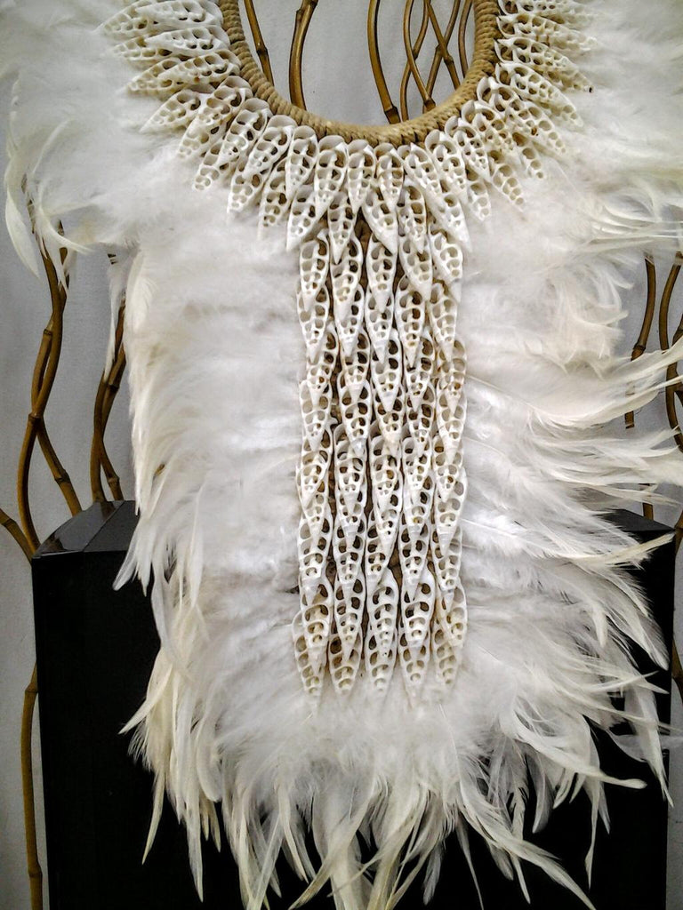 Papua Native Warrior necklace White feathers and white shells ...