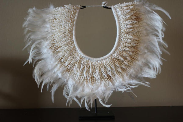 Papua Native Warrior necklace with white feathers and shells ...