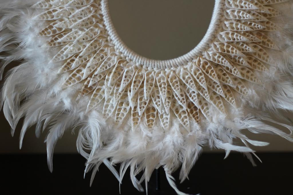 Papua Native Warrior necklace with white feathers and shells ...