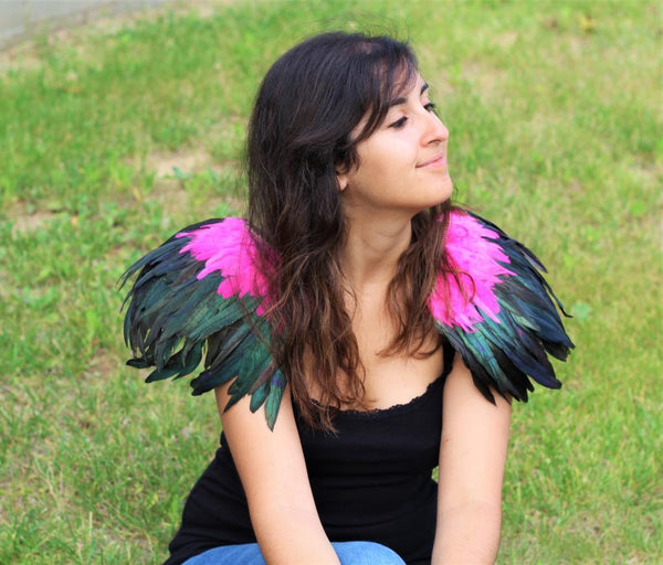 Shoulder Wings feathers: pink and black – theworldoffeathers